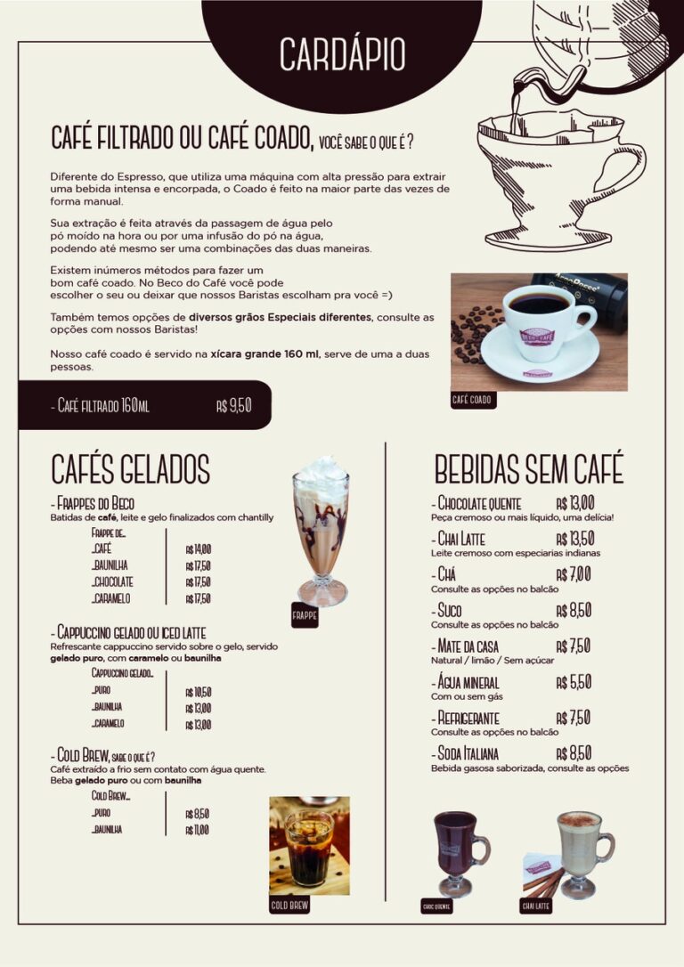 Cardápio Beco do Café - A Arte do Bom Café - Cafés Especiais